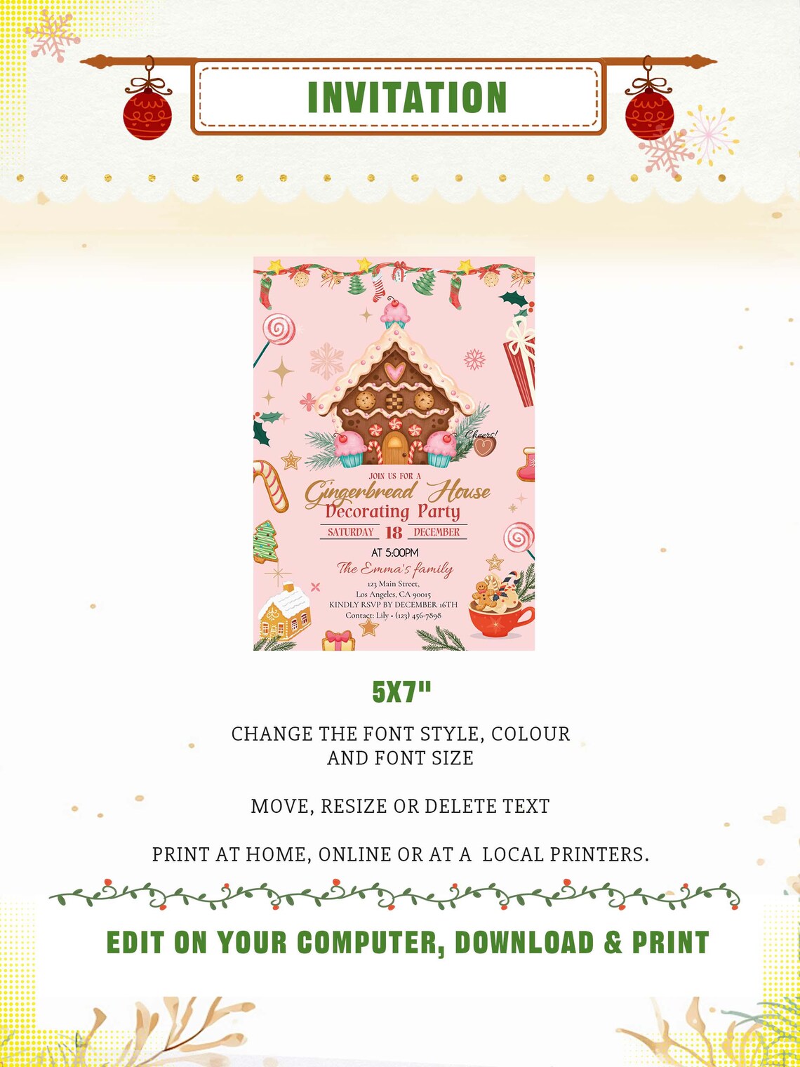 Editable Gingerbread House Party Invitation Christmas Cookie Decorating ...