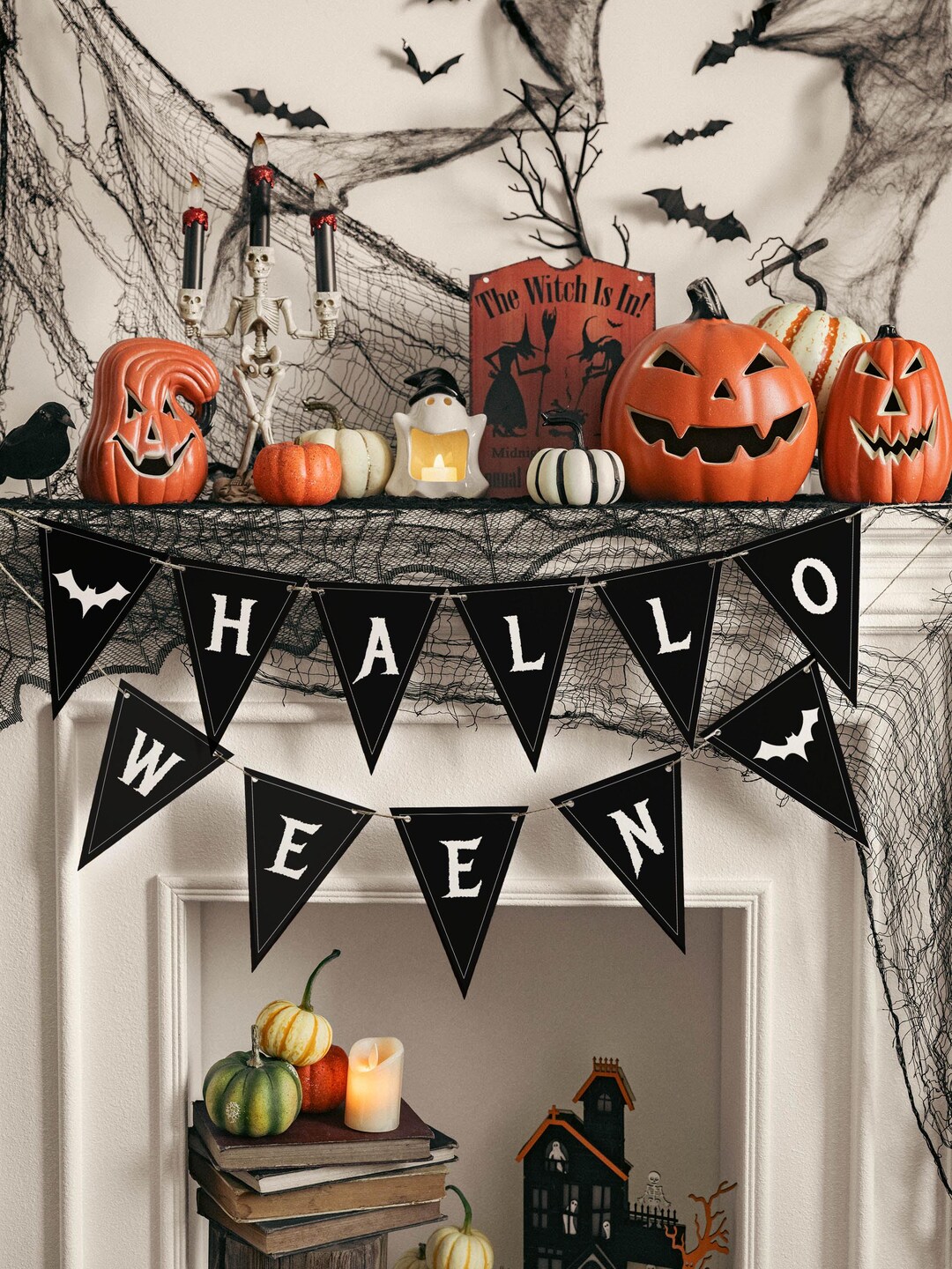 Spooky Bat Bunting Banner Digital Download, Halloween Party Decor ...