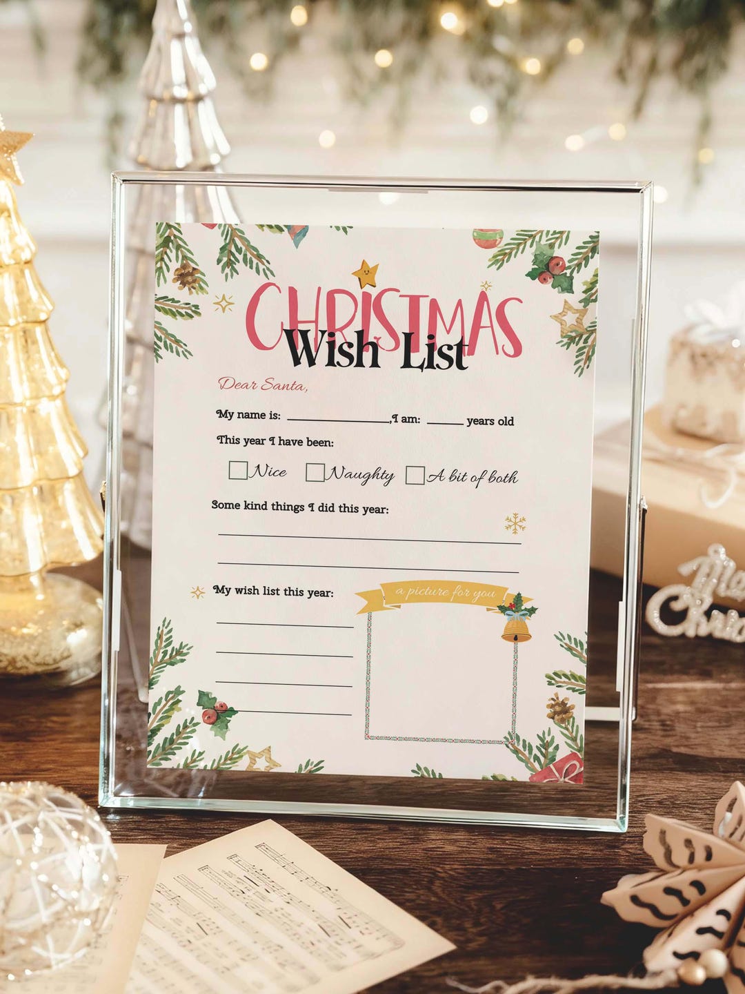 Editable Christmas Wish List Card Hand-painted Printable Template ...