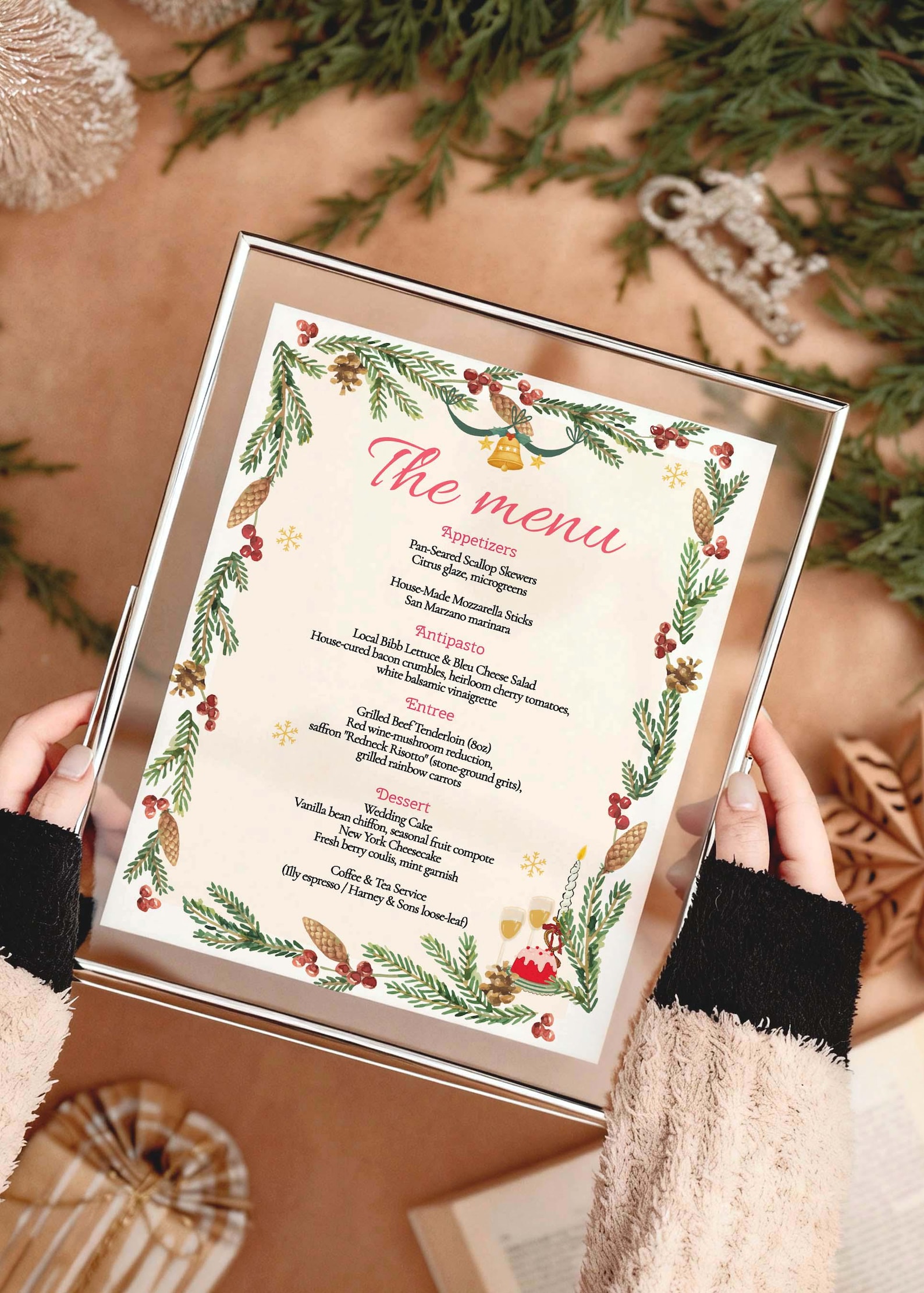 Editable Christmas Menu Sign Hand-painted Christmas Jingle Bell Menu ...