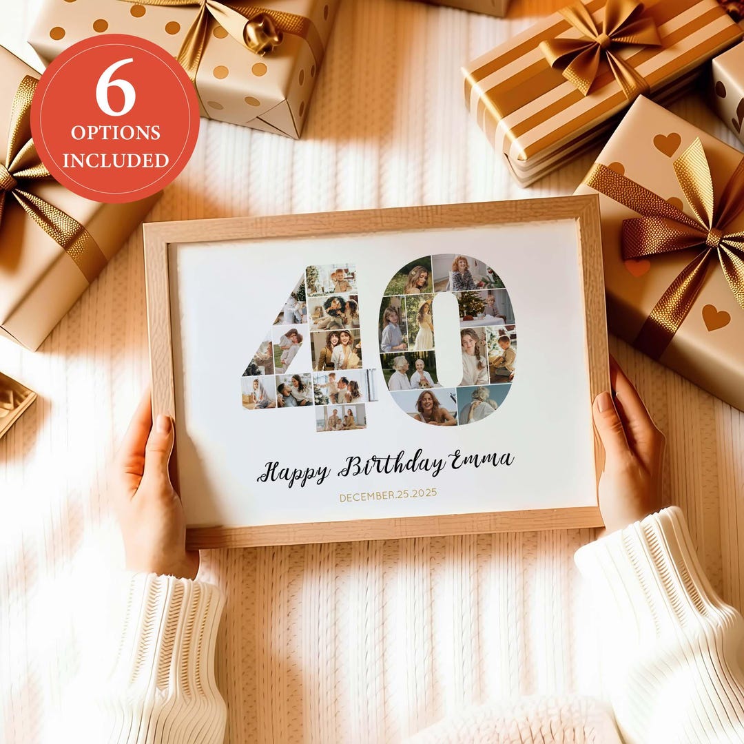 40th Birthday Photo Collage Template, Personalized 40th Birthday Gift ...