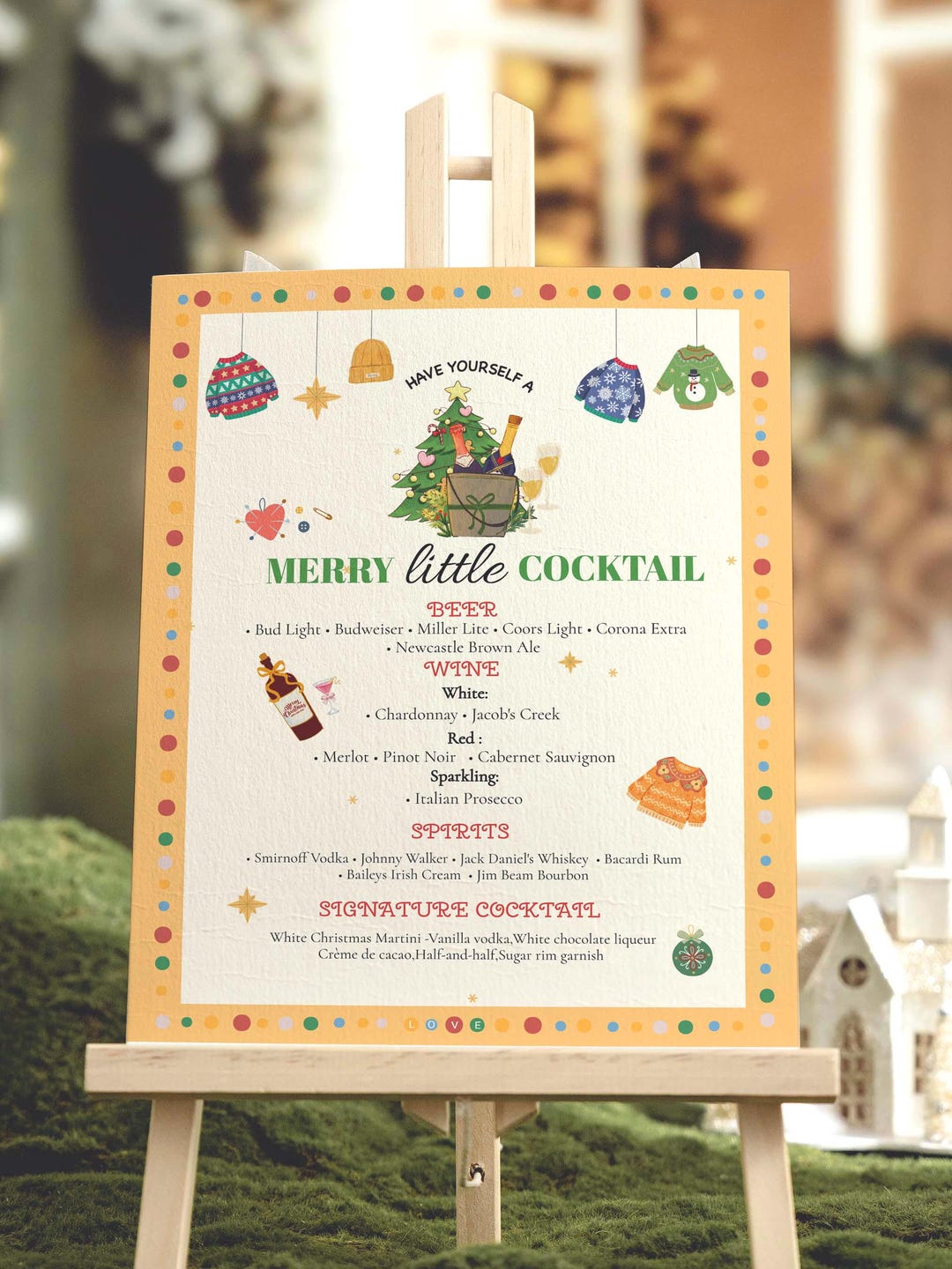 Editable Christmas Cocktail Menu Sign Holiday Party Bar & Drinks Menu ...