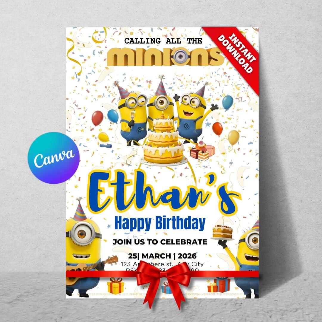 Editable Minions Birthday Invitation, Canva Template (digital Download ...