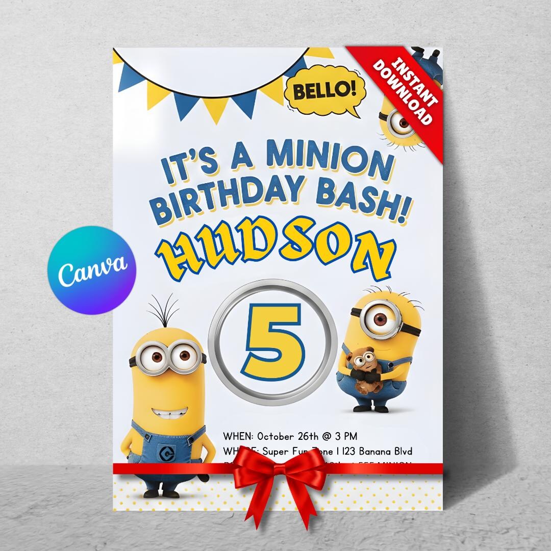 Minions Birthday Invitation, Despicable Me Party Invite, Editable Kids ...