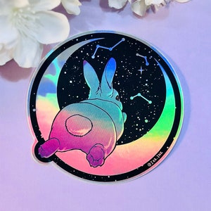 Bunny Butt "moon" Holographic Vinyl Sticker | Cute Die-cut Rabbit ...