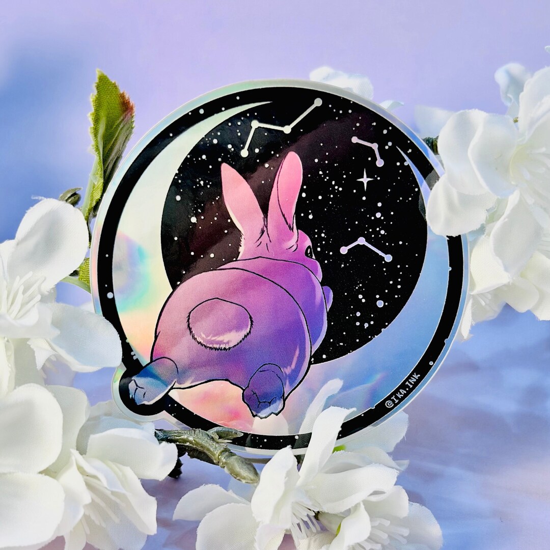 Bunny Butt "moon" Holographic Vinyl Sticker | Cute Die-cut Rabbit ...