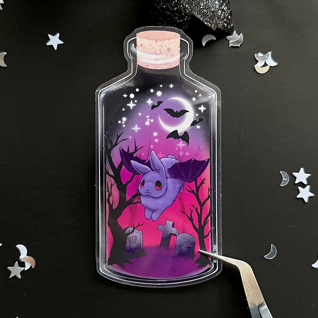 Vampire Bat Bunny Clear Sticker | Cute Die-cut Transparent Rabbit and ...