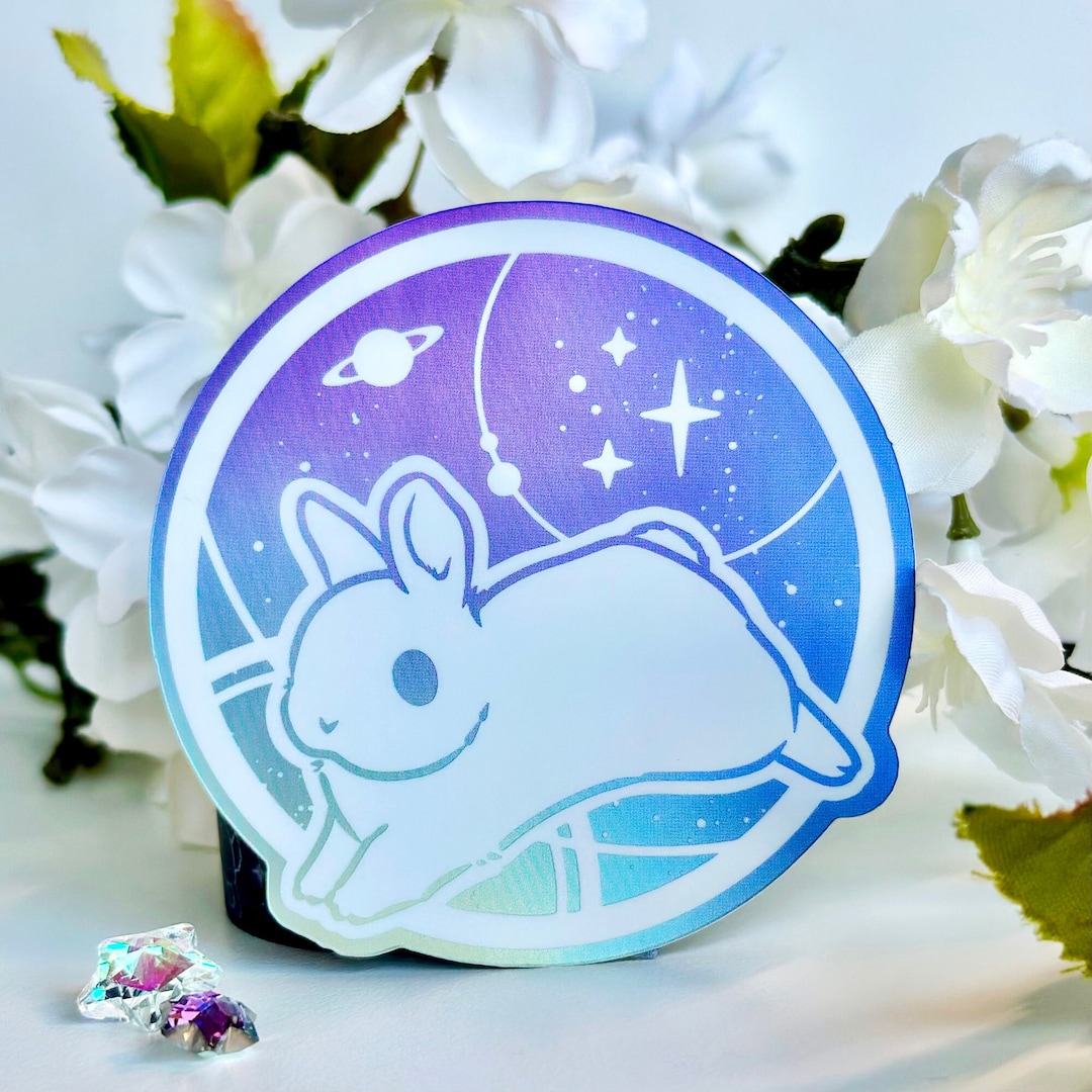 Celestial Circles Bunny Holographic Vinyl Sticker | Space Rabbit Die ...
