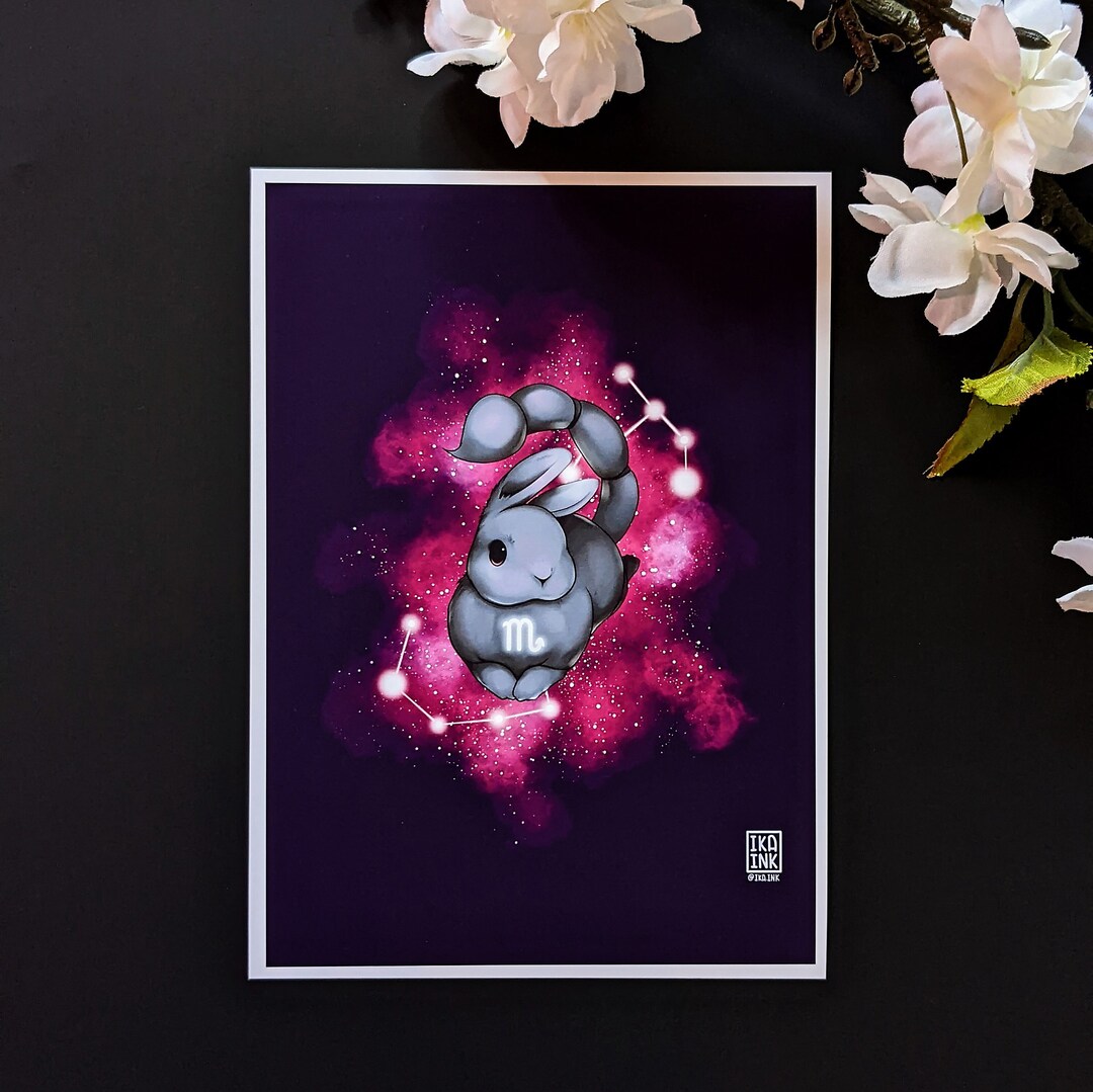 Scorpio Zodiac Sign Art Print Cute Bunny Themed Celestial - Etsy