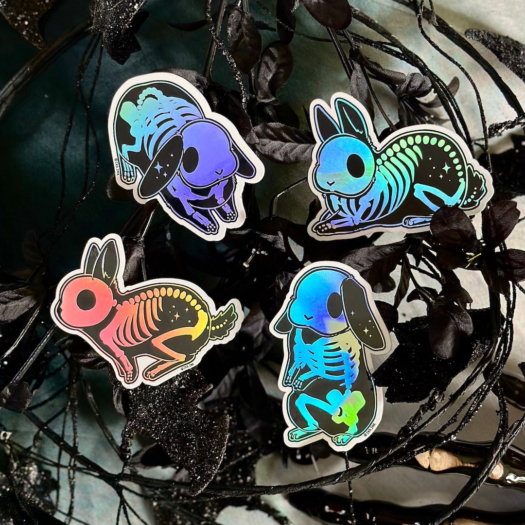 Skeleton Bunny Holographic Vinyl Sticker Set | Creepy & Spooky ...