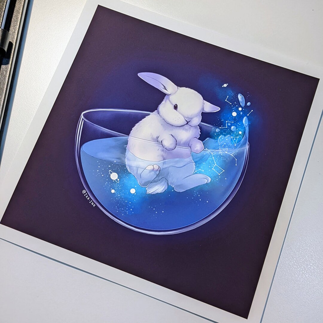 Bunny Galaxy Tea Art Print Celestial Rabbit Illustration With Galaxy ...