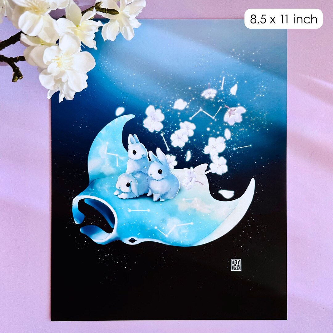 Manta Ray Bunnies Art Print: Fantasy Space Rabbits & Sea Creature ...