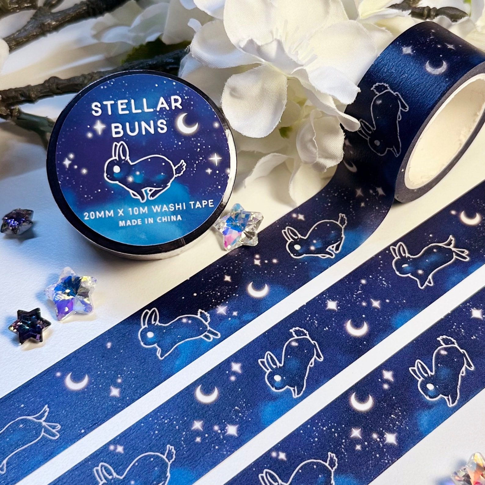 Stellar Bunny Washi Tape, Cute Washi Tape With Moon Rabbits and Stars ...