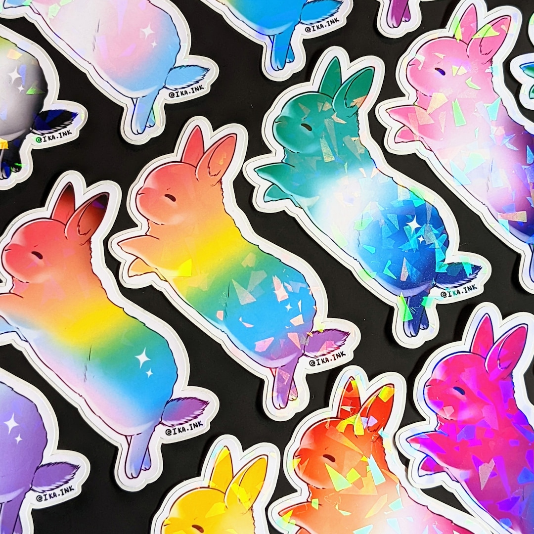 LGBTQ+ Pride Bunny Sticker | Cute Die-cut Holographic Rabbit Sticker - Etsy