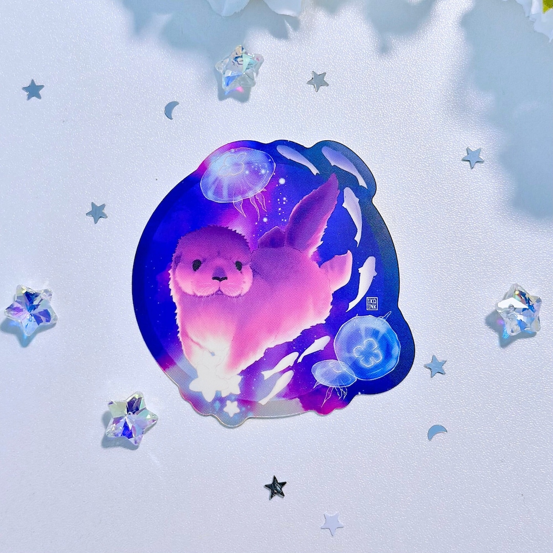 Cosmic Sea Otter Holographic Sticker: Baby Otter in Space With Stars ...