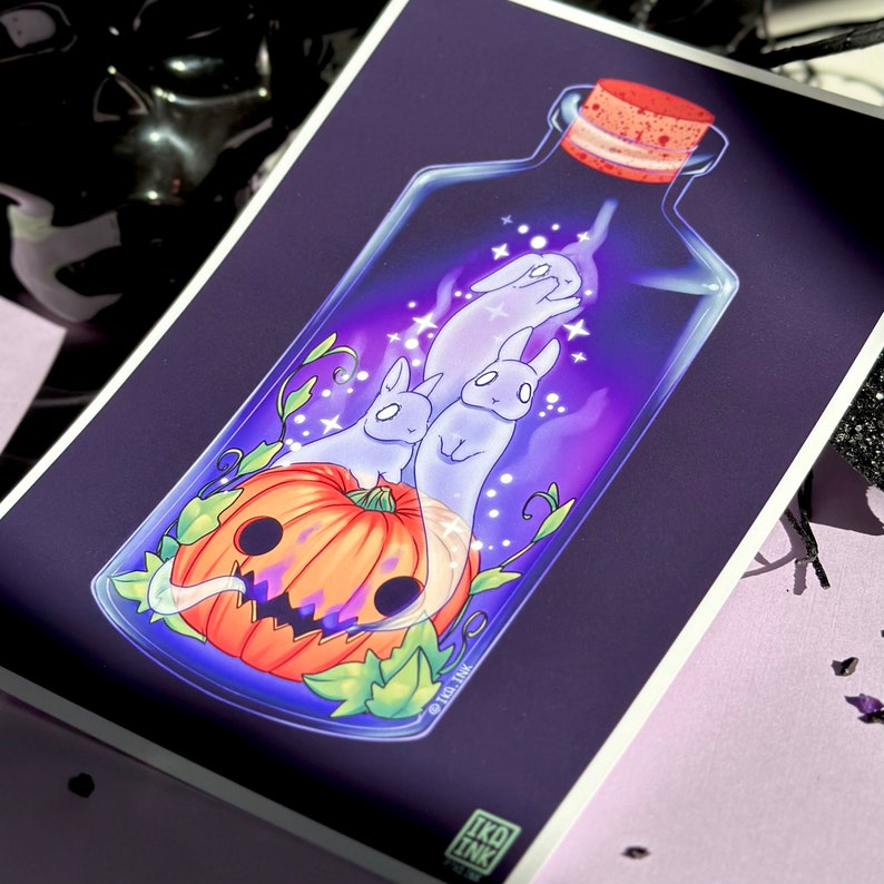 Ghostly Boo Bunnies Art Print Cute Halloween Ghost Bunny and - Etsy