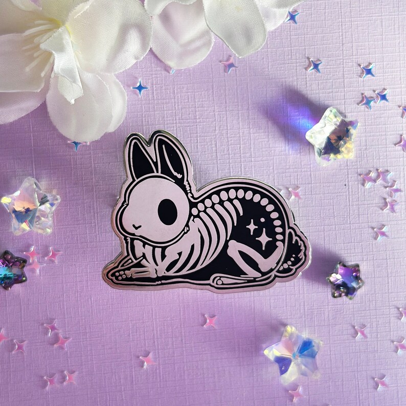 Bunny Skeleton Enamel Pin - Creepy Cute Spooky Themed Sitting Posed ...