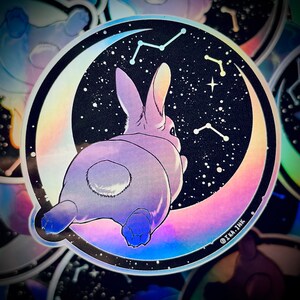 Bunny Butt "moon" Holographic Vinyl Sticker | Cute Die-cut Rabbit ...