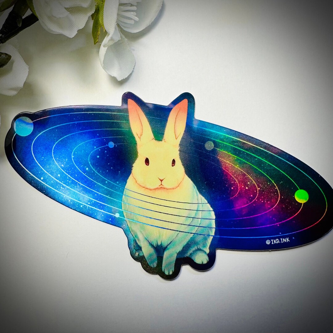 Solar System Bunny Sticker, Cute Space Rabbit, Holographic Vinyl ...