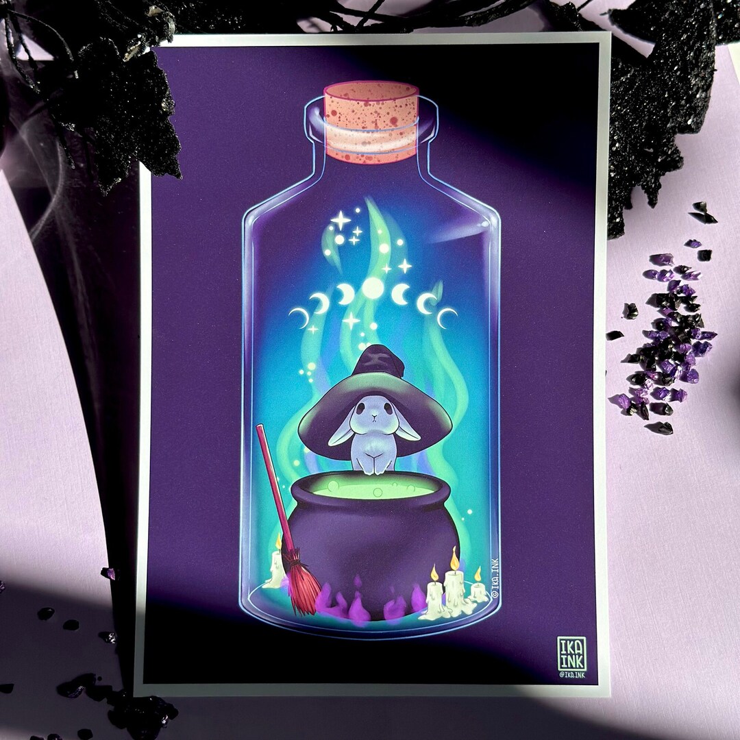 Witches Brew Bunny Art Print | Cute Witchy Rabbit Halloween ...