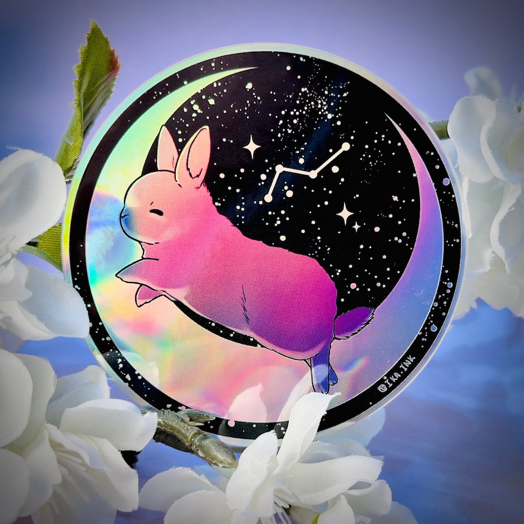 Moon Bunny Sticker, Holographic Rabbit Sticker With Constellations ...