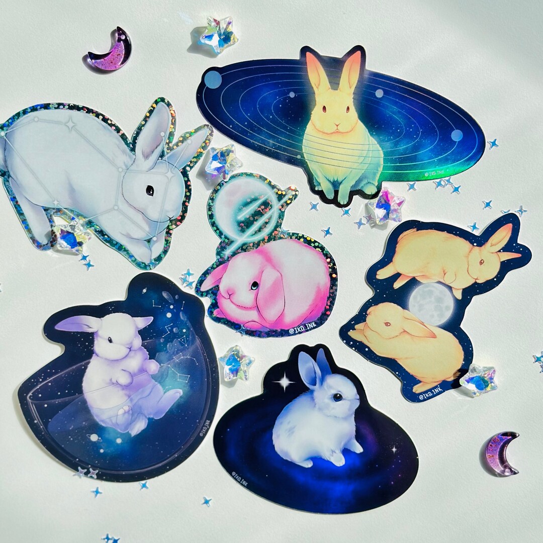 Space Bunnies Vinyl Sticker Set A Series of Six Celestial Rabbit ...