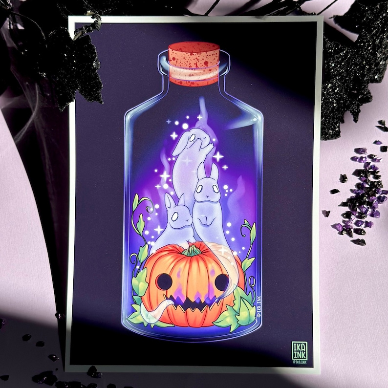 Ghostly Boo Bunnies Art Print Cute Halloween Ghost Bunny and - Etsy