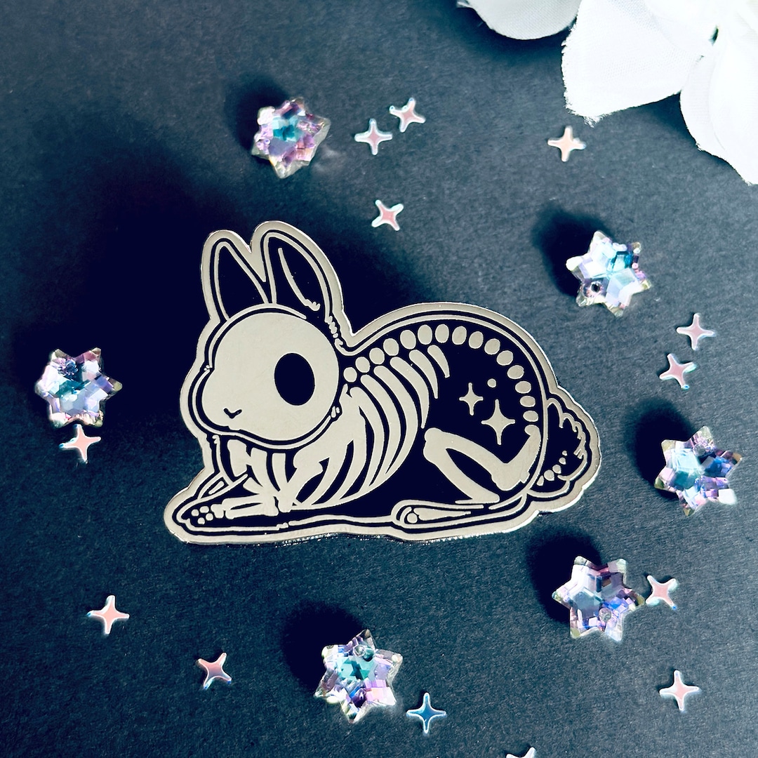 Bunny Skeleton Enamel Pin - Creepy Cute Spooky Themed Sitting Posed ...