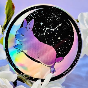Moon Bunny Sticker, Holographic Rabbit Sticker With Constellations ...
