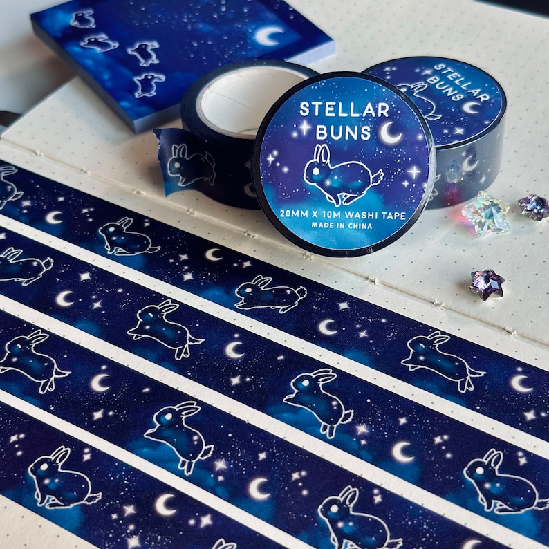 Stellar Bunny Washi Tape, Cute Washi Tape With Moon Rabbits and Stars ...