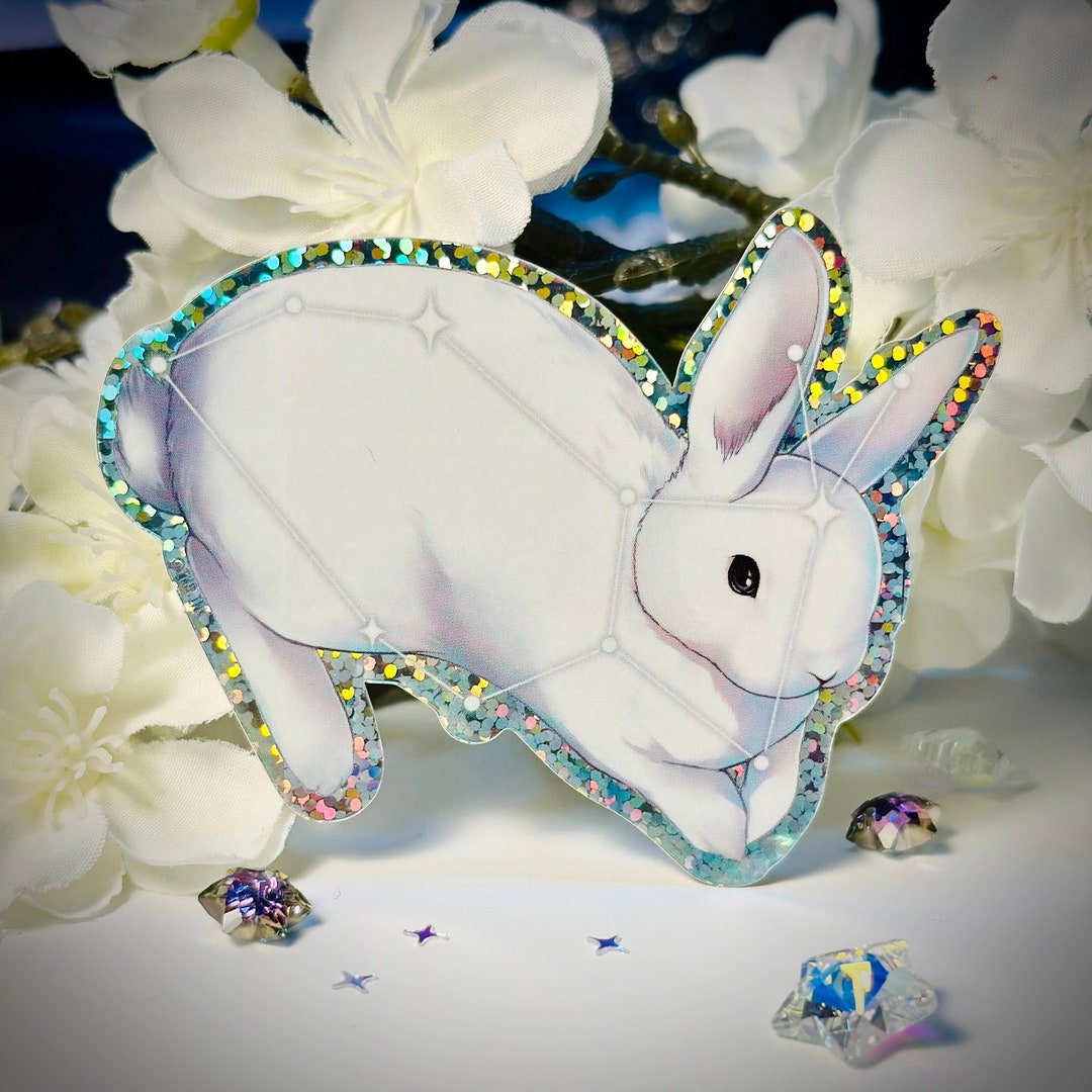 Constellation Bunny Sticker, Cute Space Rabbit, Glitter Vinyl Sticker ...
