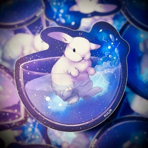 Galaxy Bunny Sticker Cute Space Rabbit Holographic Vinyl - Etsy