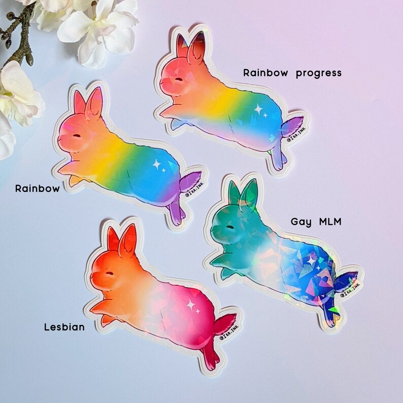LGBTQ Pride Bunny Sticker Cute Die-cut Holographic Rabbit - Etsy