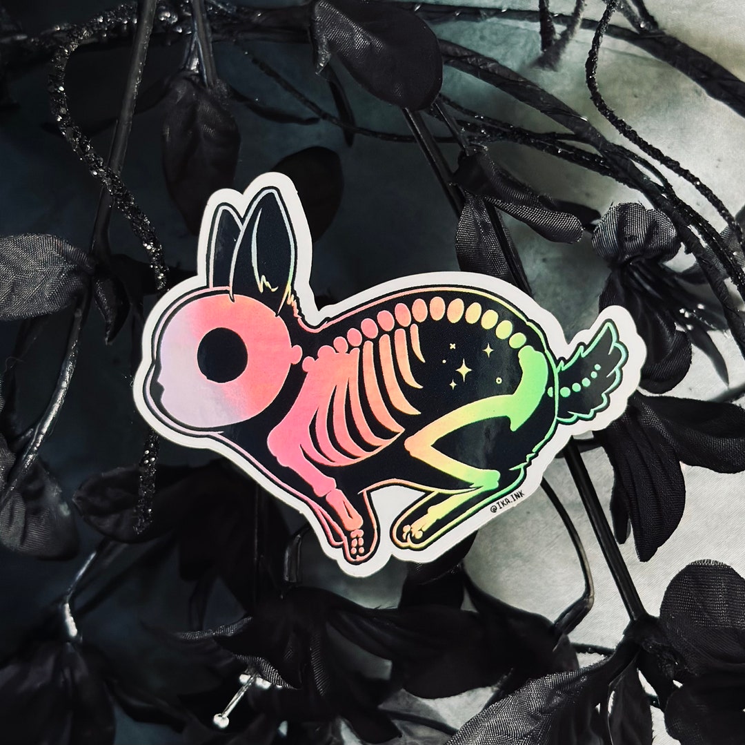 Running Skelebun Holographic Rabbit Vinyl Sticker A Spooky - Etsy