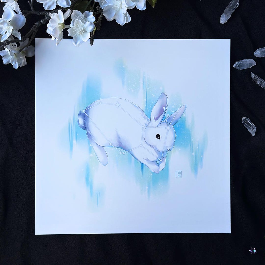 Lepus Bunny Constellation Art Print | Cute Celestial Rabbit Illustration With Aurora Borialis ...