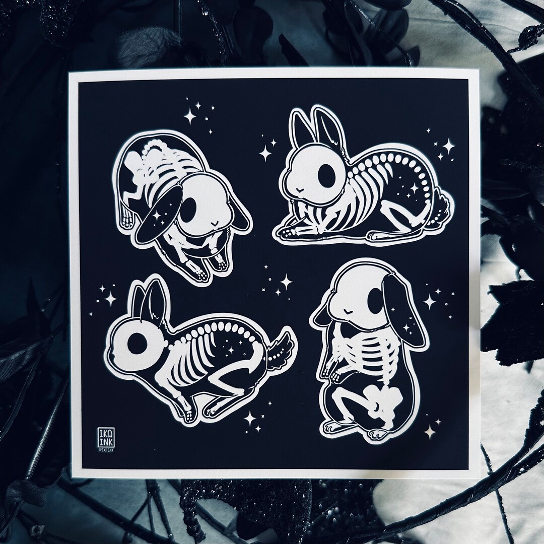 Skeleton Bunny Mini Art Print | 5 X 5 Inch Creepy Cute Skelebun Digital ...