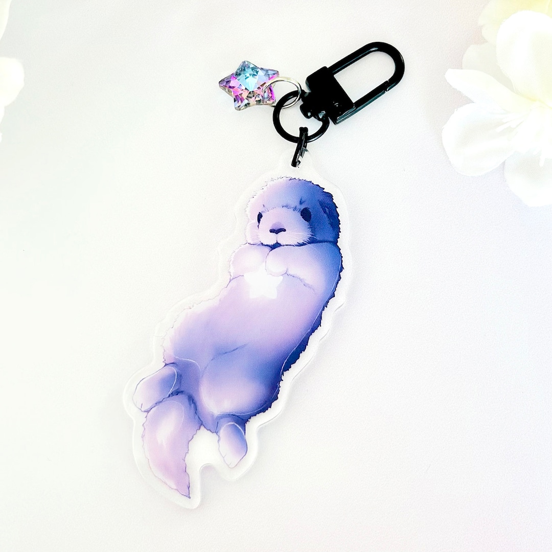 Starry Sea Otter Keychain: Purple Acrylic Charm With Crystal Star - Etsy