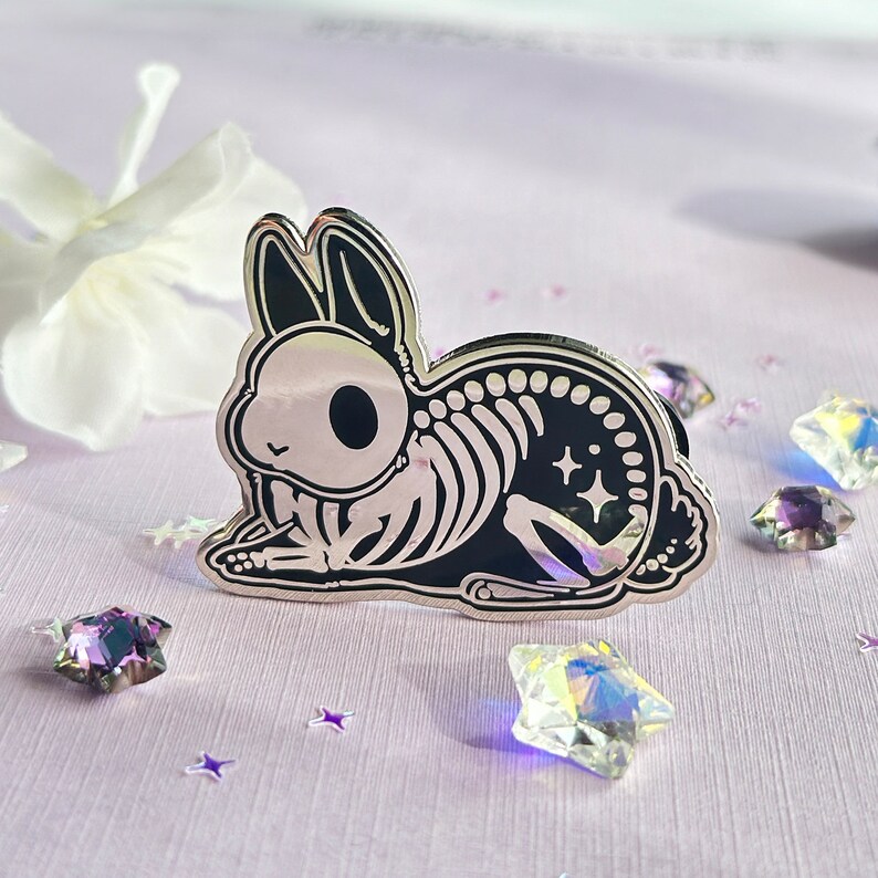 Bunny Skeleton Enamel Pin - Creepy Cute Spooky Themed Sitting Posed ...