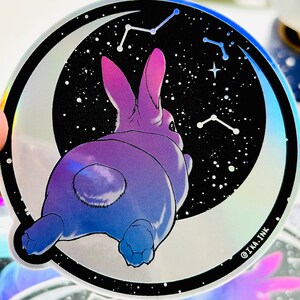 Bunny Butt "moon" Holographic Vinyl Sticker | Cute Die-cut Rabbit ...