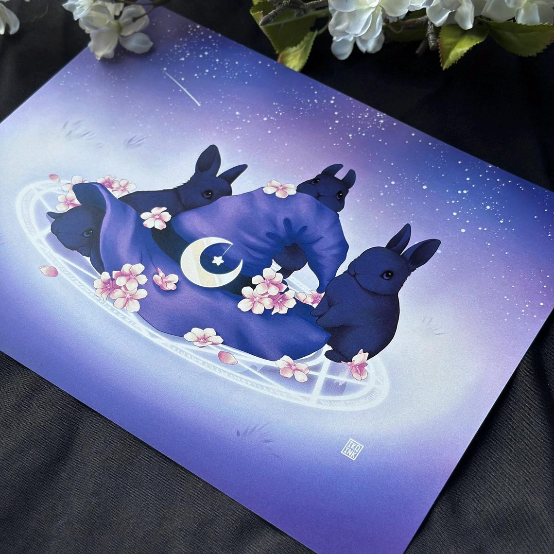 Witch Hat Bunnies Art Print | Cute Black Rabbit Illustration | Cottage ...
