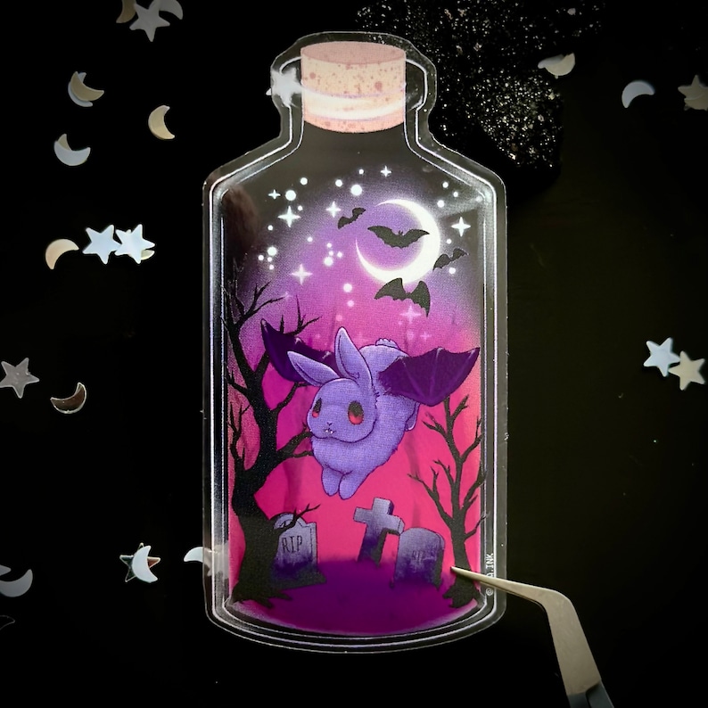 Vampire Bat Bunny Clear Sticker | Cute Die-cut Transparent Rabbit and ...