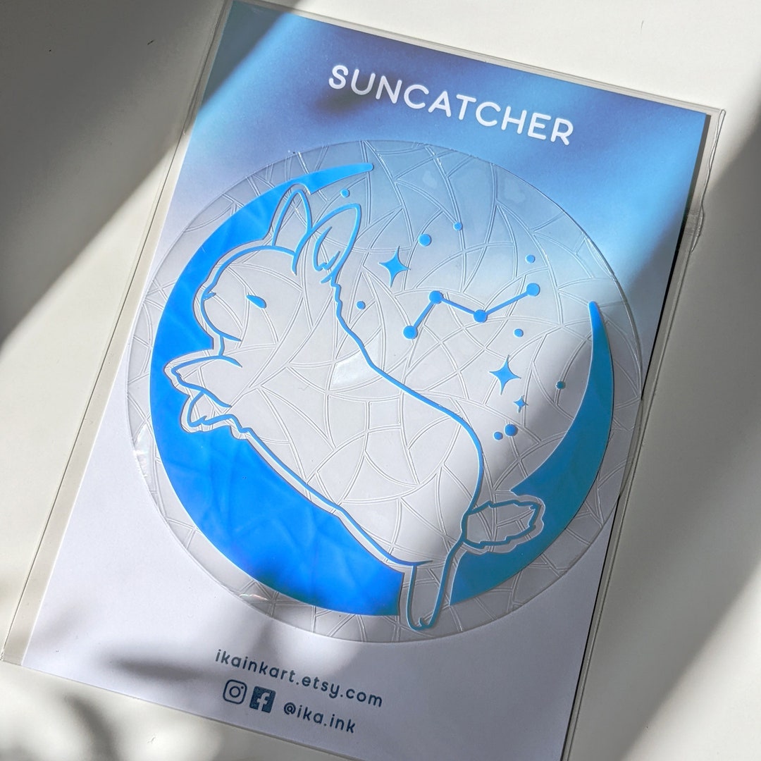 Dancing Moon Bunny Suncatcher | Cute Rainbow Window Decal, Holographic ...