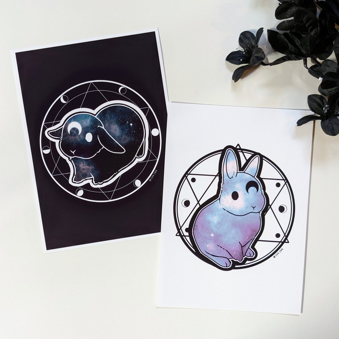 Cosmic Bunny Art Print, Cute Gothic Rabbit Illustration, Dark ...