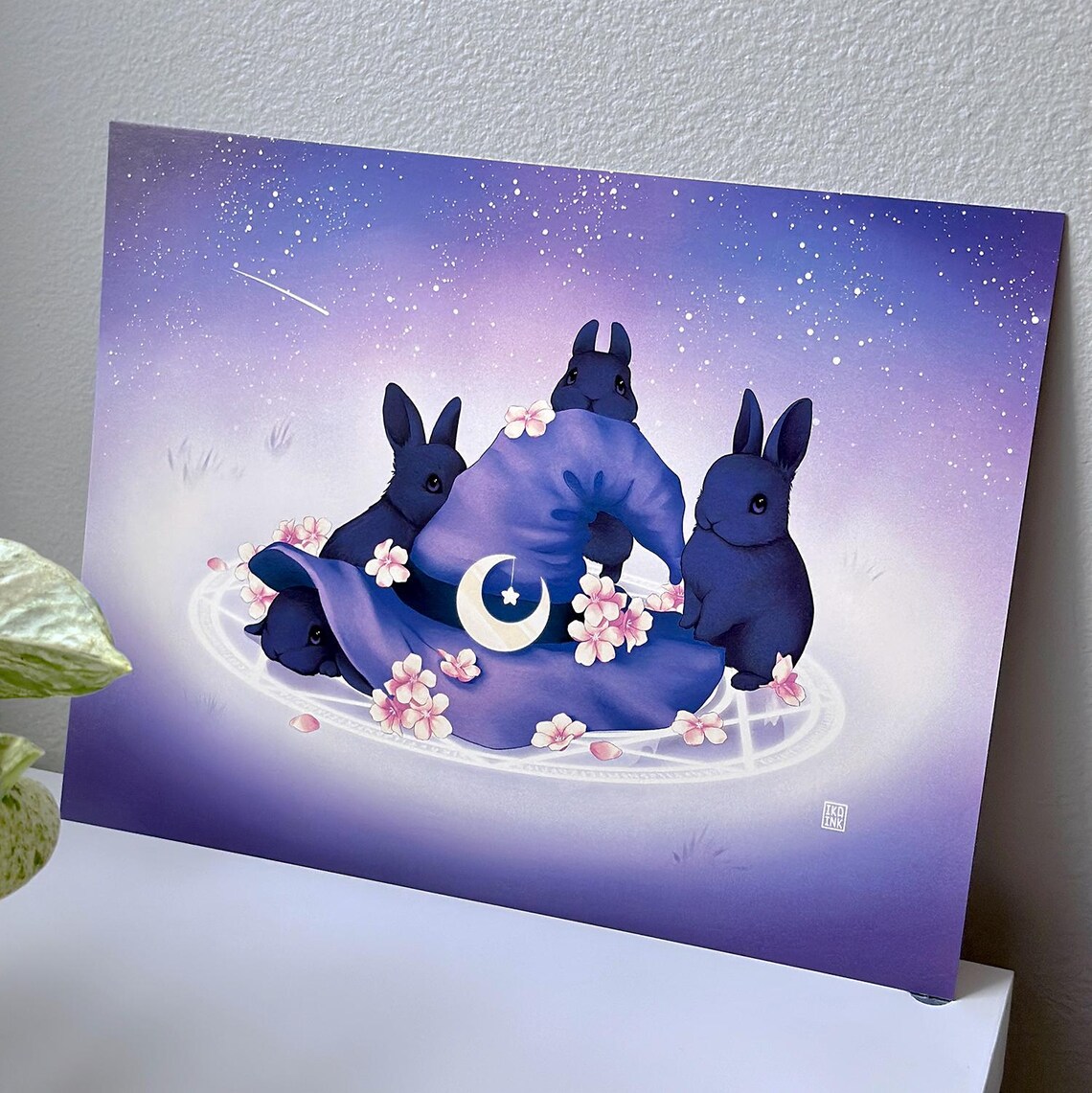 Witch Hat Bunnies Art Print | Cute Black Rabbit Illustration | Cottage ...