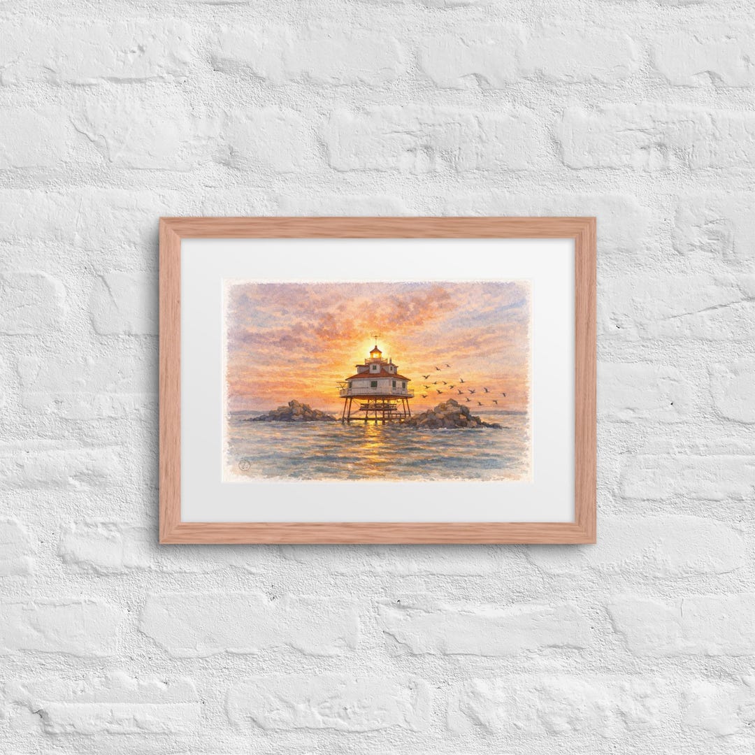 Thomas Point Lighthouse Sunset: Chesapeake Bay Watercolor Framed Print ...