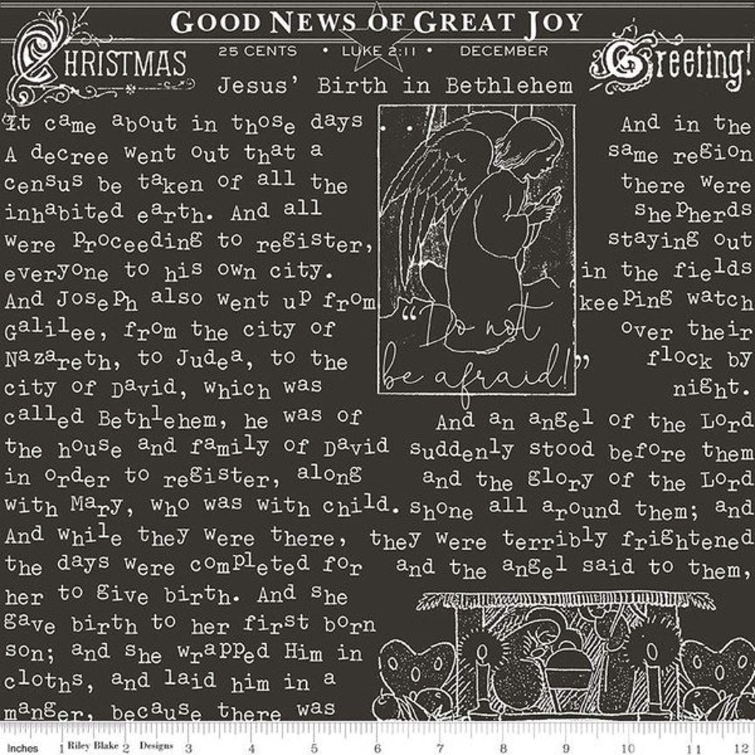 All About Christmas--good News in Black by Riley Blake--1/2 Yard - Etsy
