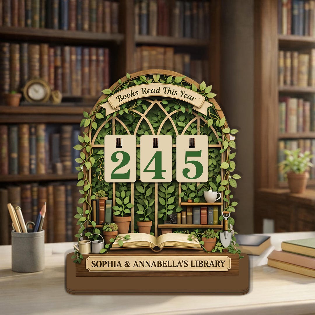 Personalized Wooden Books Read Tracker, Botanical Library Decor - Etsy