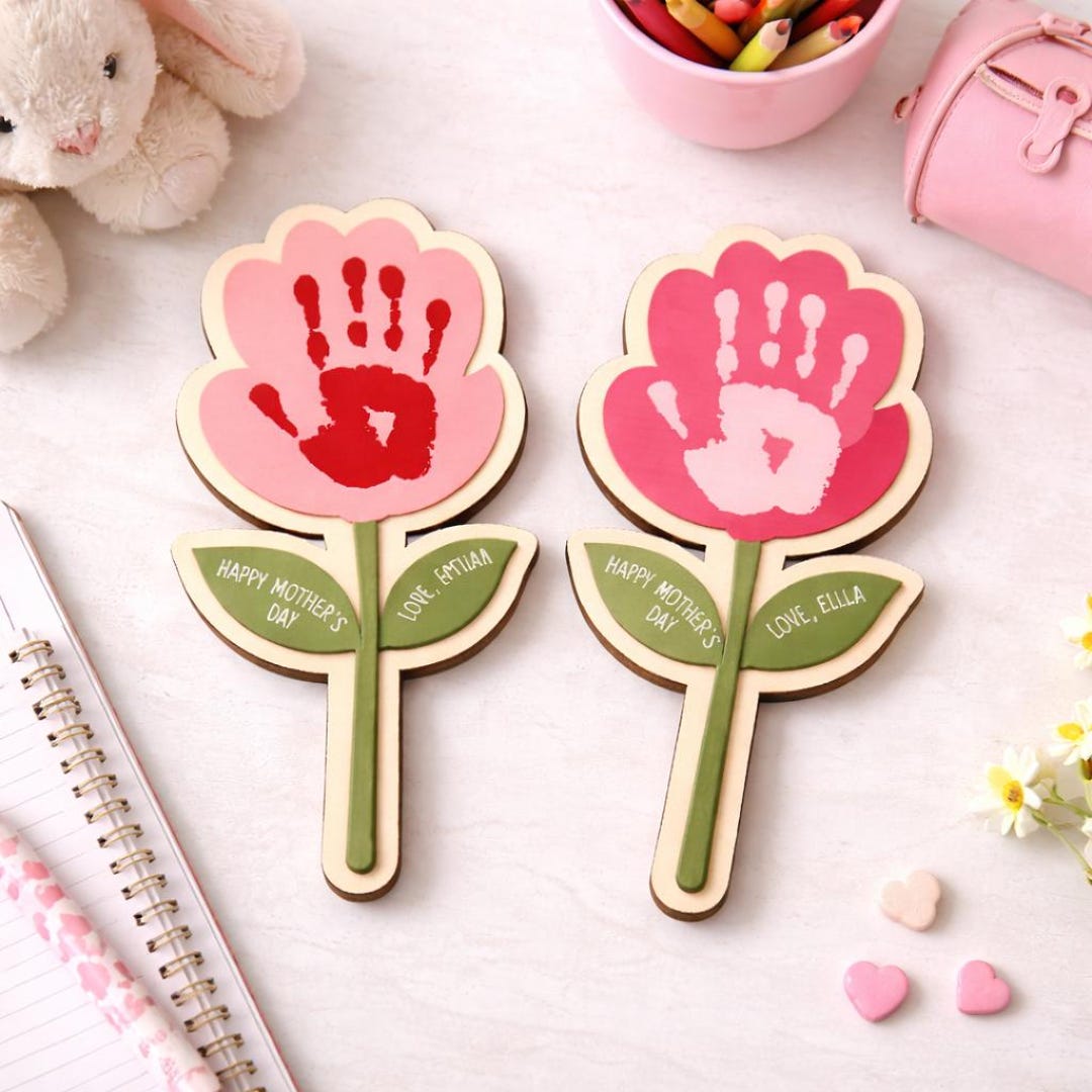 Personalized Handprint Flower Craft for Mom, Kids Mother's Day Gift ...