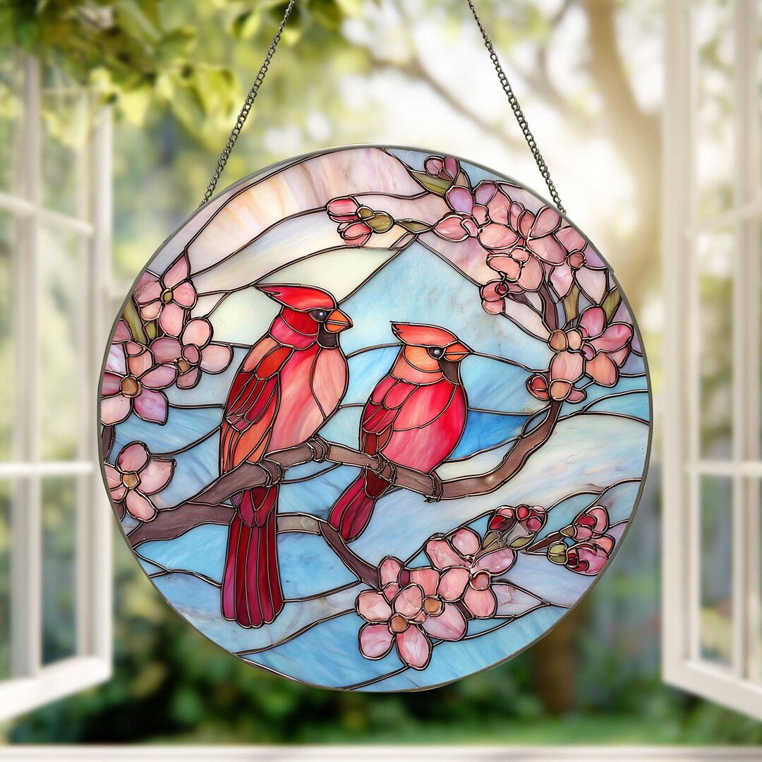 Red Cardinal Stained Glass Suncatcher: Window Hanging Red Bird ...