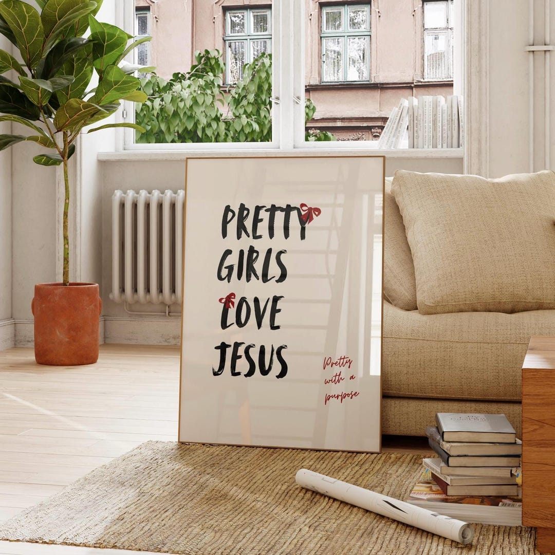 Pretty Girls Love Jesus Print, Christian Wall Art for Women, Modern ...